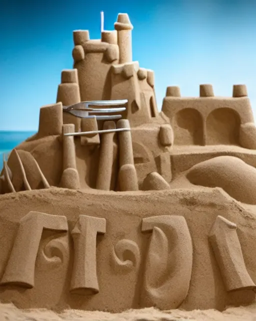 a detailed sandcastle in the shape of a large fork, | Stable Diffusion | OpenArt