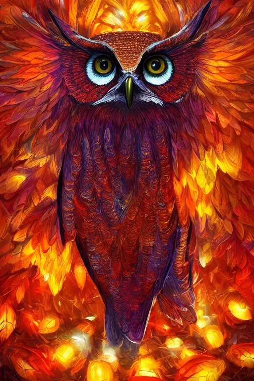 radiant owl, glowing amber, autumn colours, highly | Stable Diffusion ...