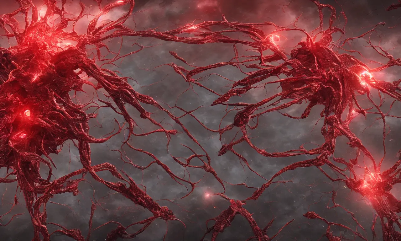 a bloody red neurological network spanning across the | Stable ...