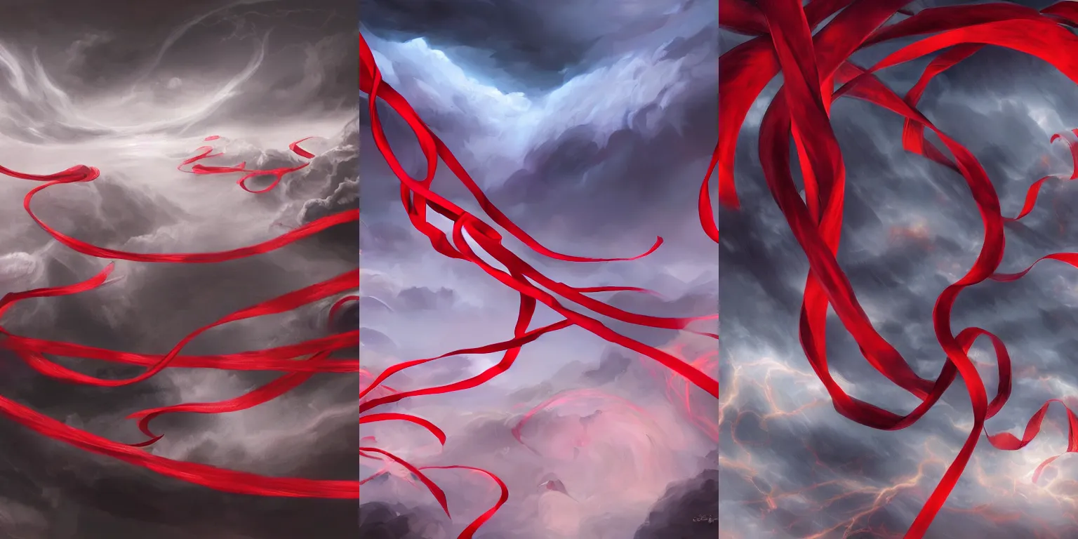 Storm of scrolls and red ribbons. Clouds, lighting. | Stable Diffusion ...