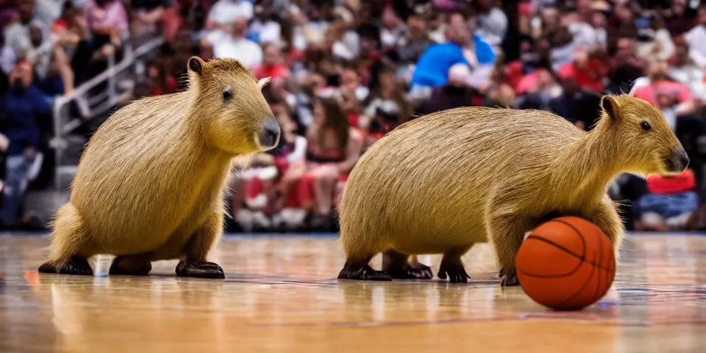 A Realistic Capybara Slam Dunking a basketball ball in | Stable Diffusion