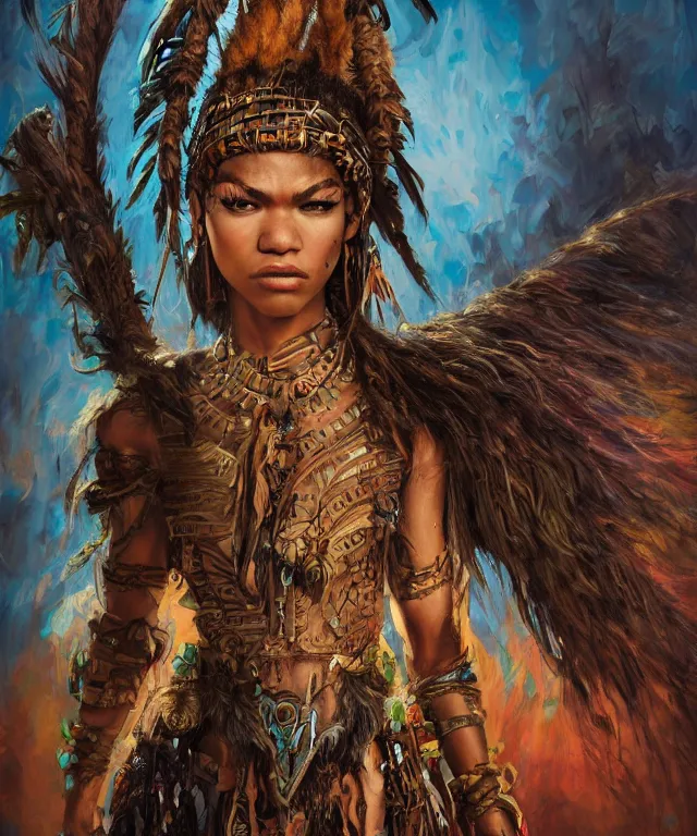 A epic photo of Zendaya as tribal warrior by james | Stable Diffusion ...