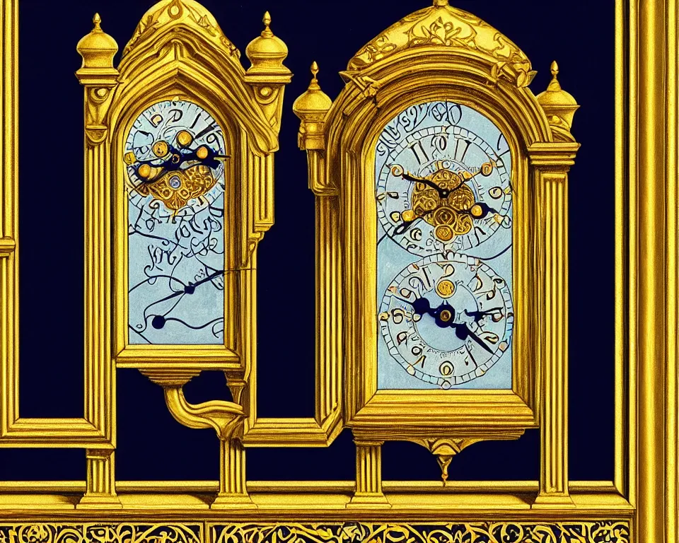 an achingly beautiful print of gold clocks and | Stable Diffusion | OpenArt