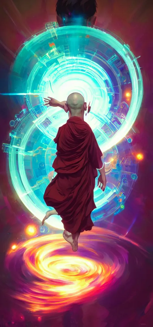 a floating monk, channeling swirling energy, wearing | Stable Diffusion ...
