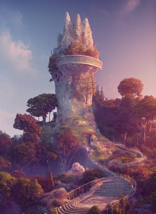 a curved wizard tower on a stony hill, magical, | Stable Diffusion ...