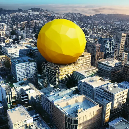 giant polygon lemon towering over san francisco, dslr, | Stable ...