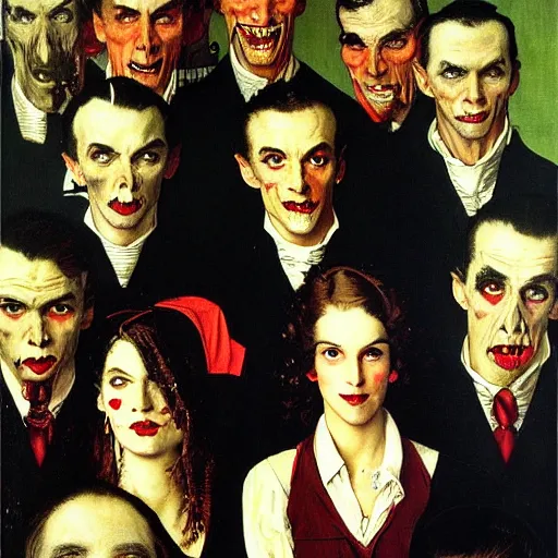 Group portrait of a vampire gang. Painting by Norman | Stable Diffusion ...