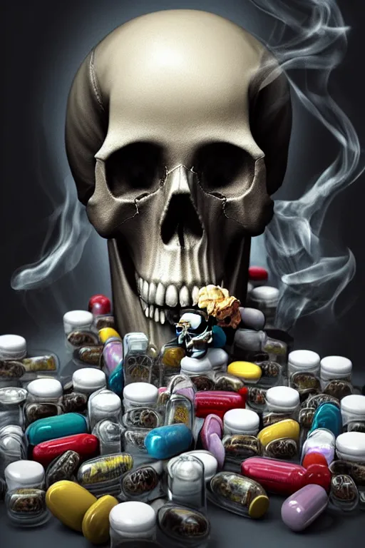 pile Off pills , drugs and a skull on the table, skull | Stable ...