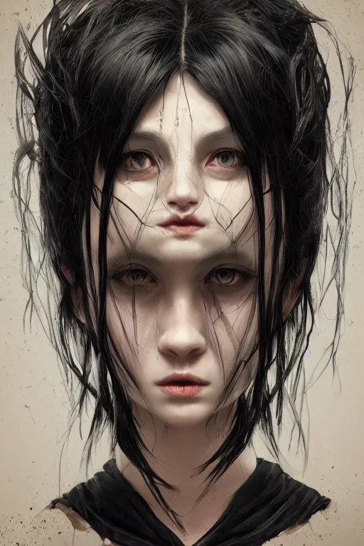 portrait of a creepy horror girl black hair by Tooth | Stable Diffusion ...