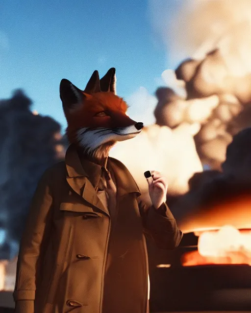 a fox in a black trench - coat, smoking a cigarette in | Stable ...