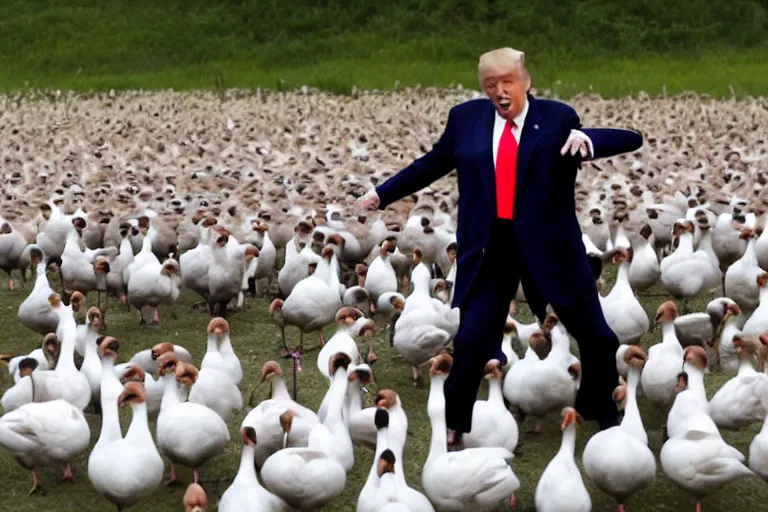 Donald Trump fighting a flock of geese | Stable Diffusion | OpenArt