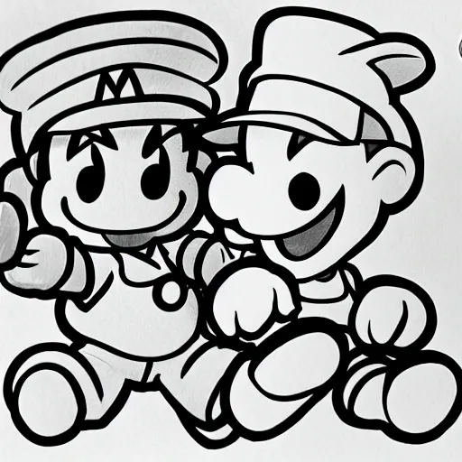 paper mario, hand drawn, clear, sharp lines, black and | Stable ...