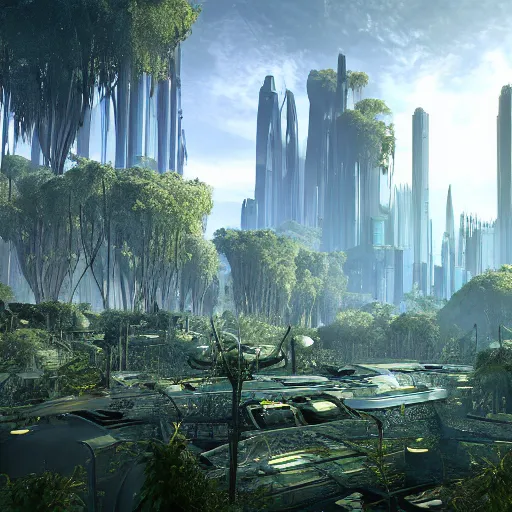 overgrown alien organic skyline cryengine render by | Stable Diffusion