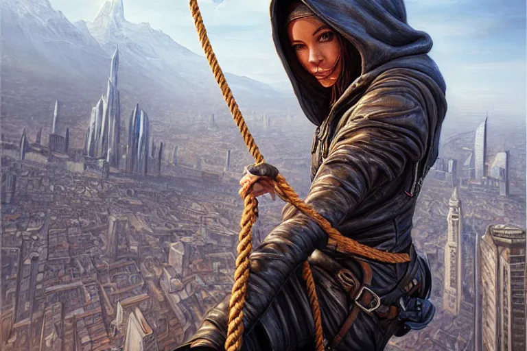 landscape painting of a hooded thief in leathers using | Stable ...