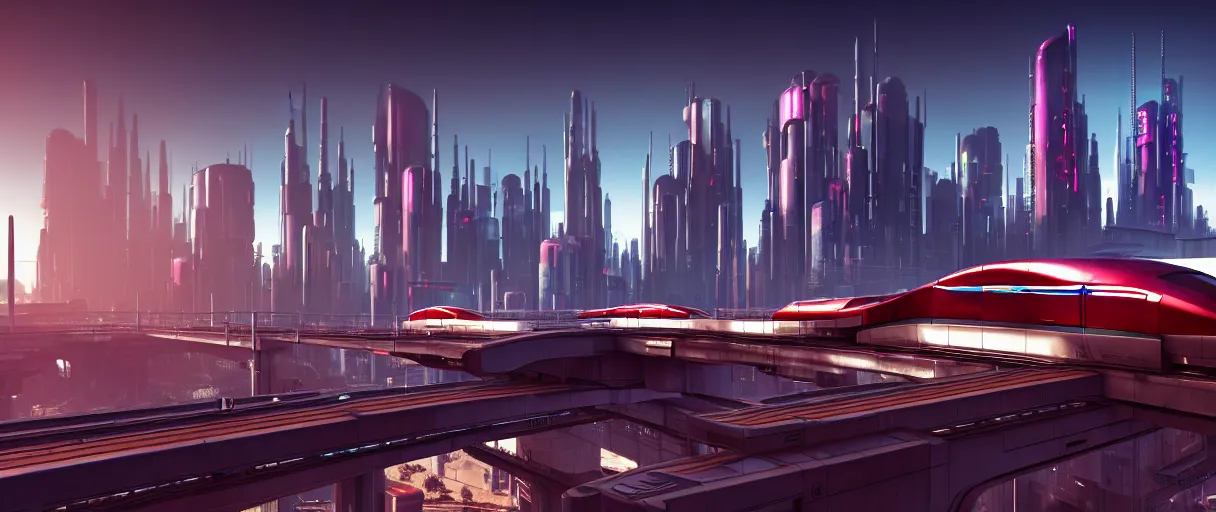 futuristic city center with maglev train station in | Stable Diffusion ...