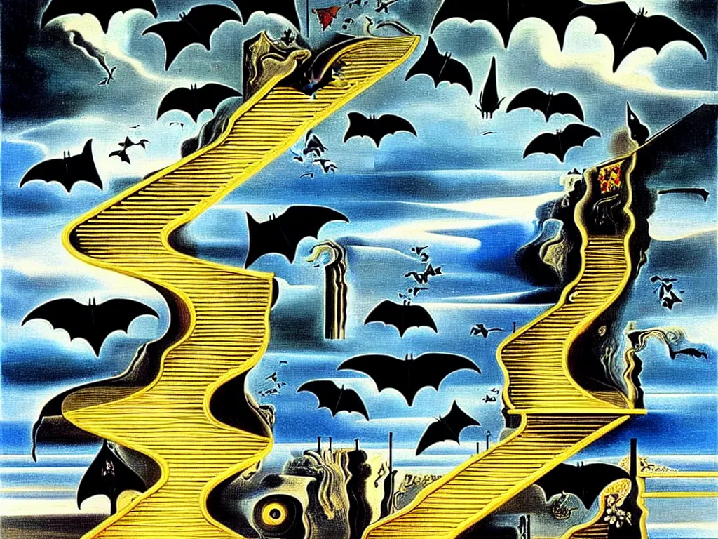 a painting of a staircase to heaven with the reverse | Stable Diffusion