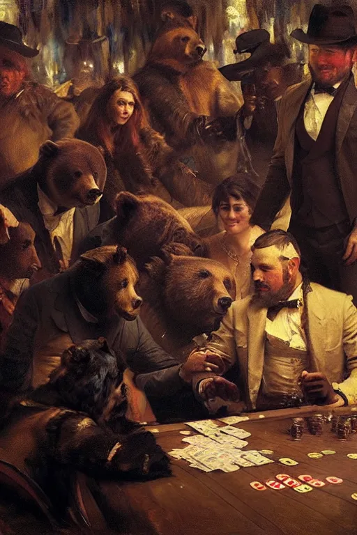 portrait of bear gambling in the club by anders zorn, | Stable Diffusion | OpenArt