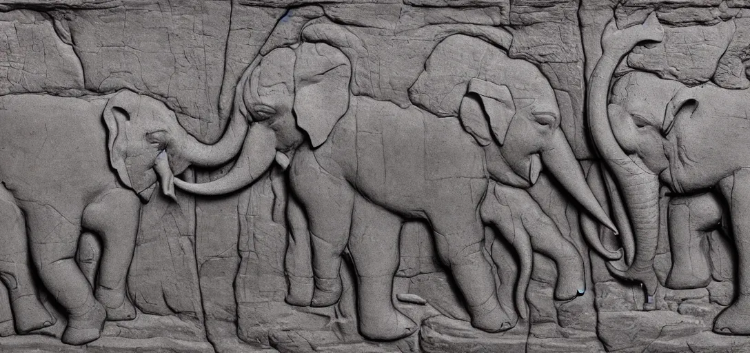 tai and khmer asian elephant duel in the bas - relief | Stable ...