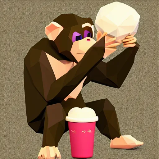 a low - poly isometric monkey playing with ice - cream | Stable Diffusion