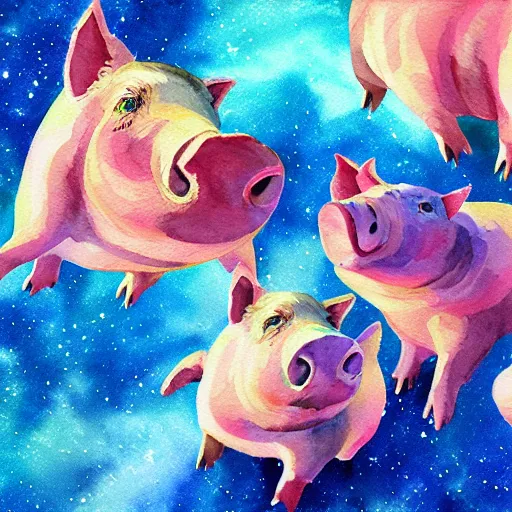 marvelous pigs in space. watercolor. vibrant. amazing | Stable ...
