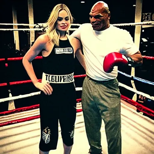 margot robbie boxing with mike tyson ” | Stable Diffusion