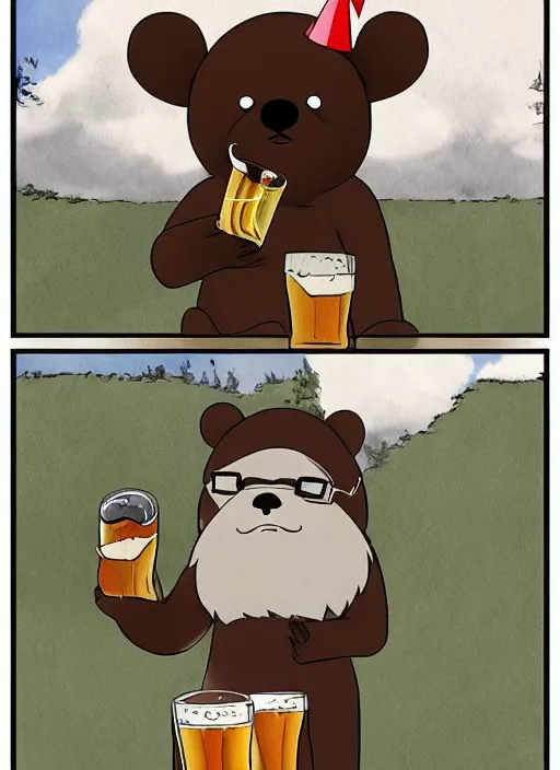 Happy bear drink beer on birhtday by Hayao Miyazaki, | Stable Diffusion | OpenArt