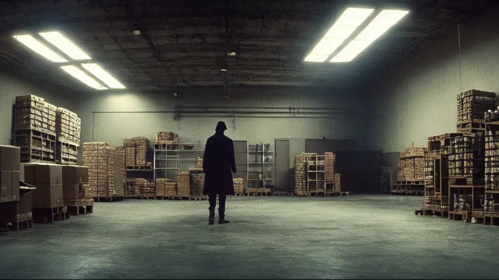 something broke into our warehouse, film still from | Stable Diffusion
