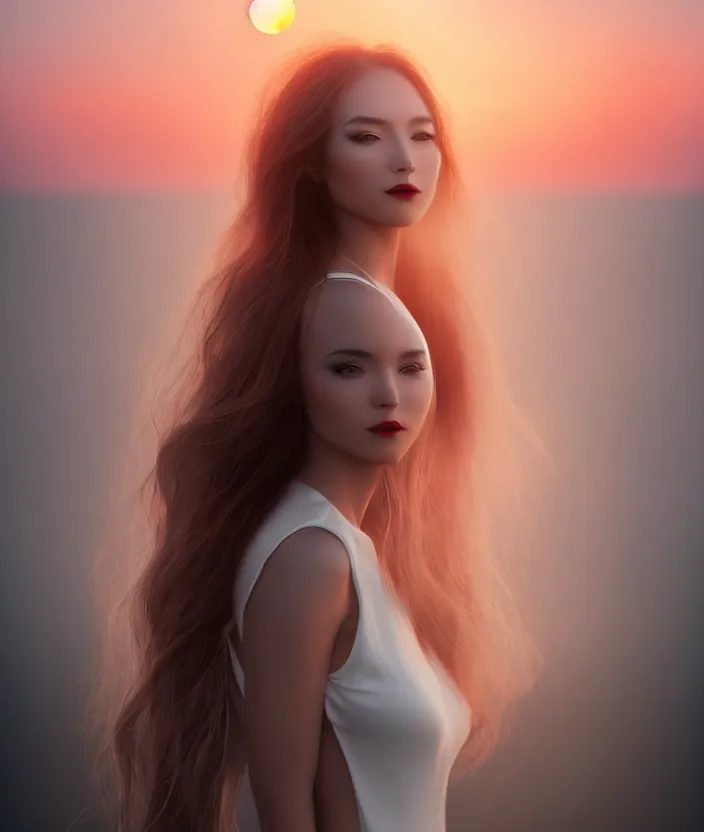 a beautiful sunset woman, symmetrical portrait, | Stable Diffusion ...