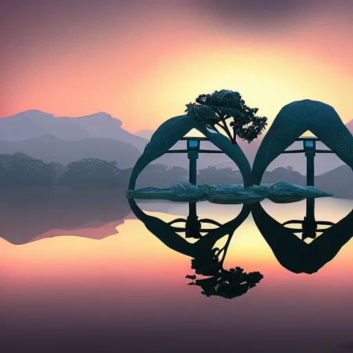 a japanese landscape filled with torii arches, dawn, | Stable Diffusion | OpenArt