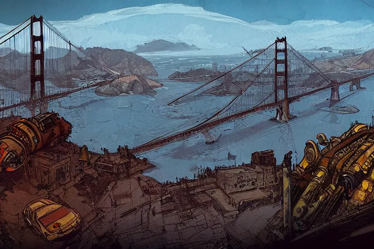 post apocalyptic san francisco, golden gate, hills, | Stable Diffusion ...