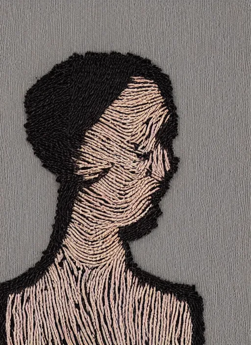 a woman's face in profile, made of strands of yarn, in | Stable Diffusion