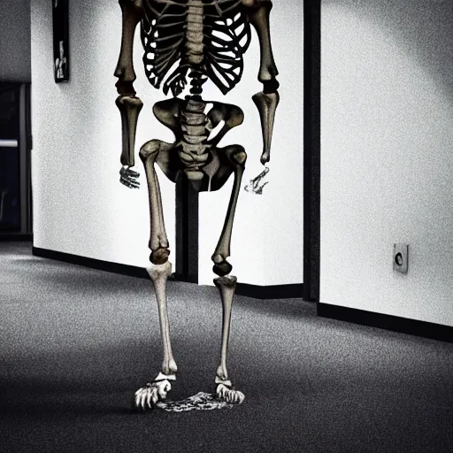 a skeleton walking around a gym, realistic phone photo. | Stable ...