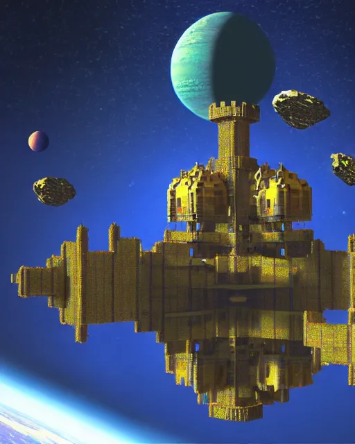 a castle in outer space floating next to a destroyed | Stable Diffusion ...
