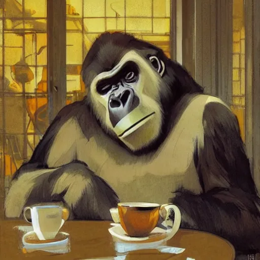 Harambe the gorilla having coffee in a Parisian cafe, | Stable Diffusion