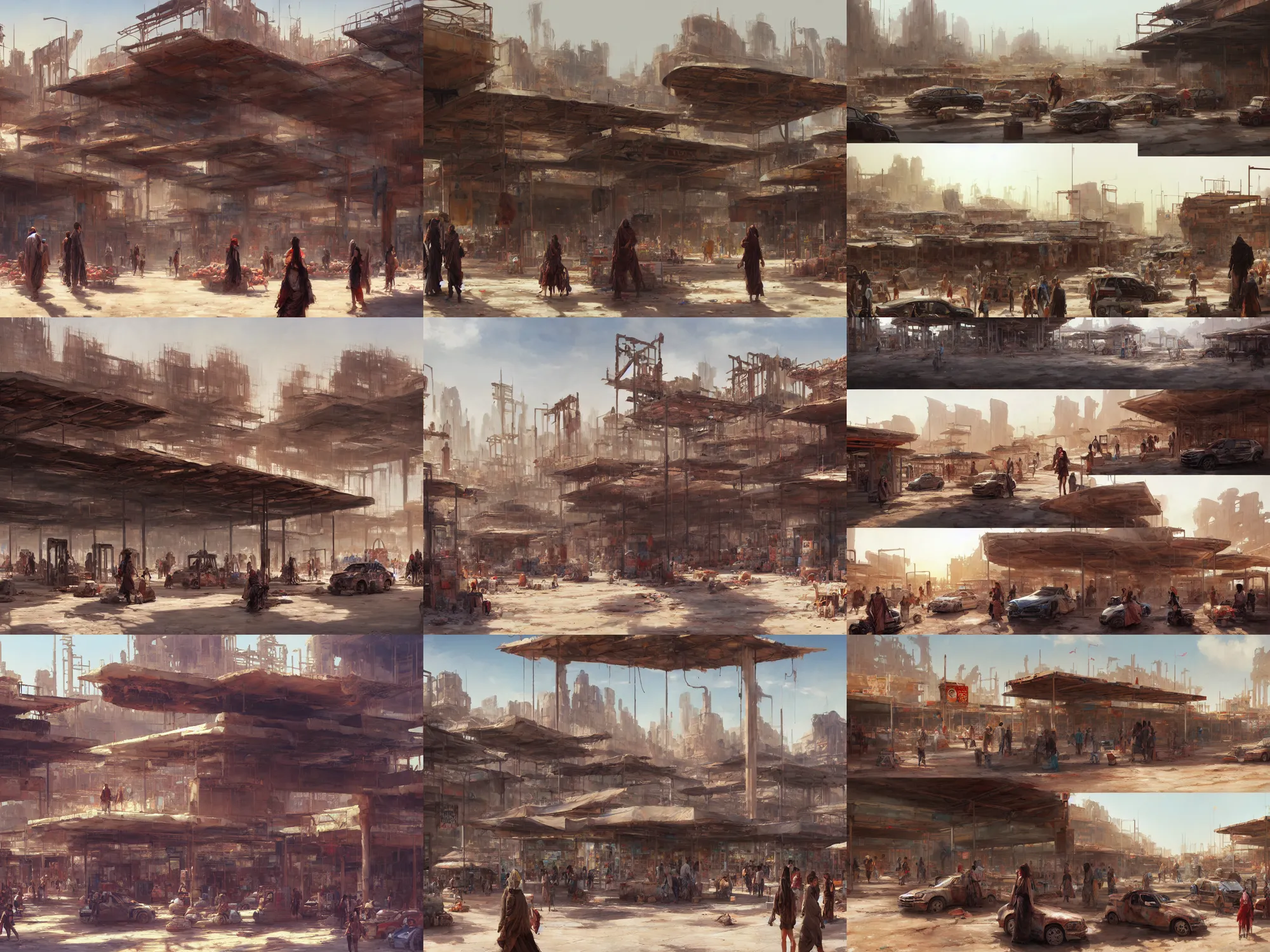 painting of a dystopian desert marketplace, merchant | Stable Diffusion ...
