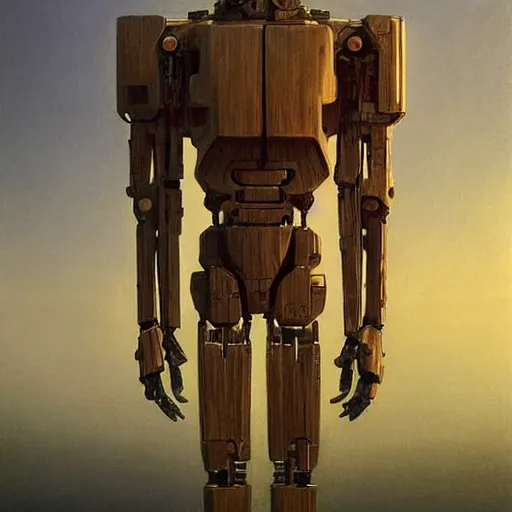 a sentient android made of wood, by mecha and jade and | Stable ...