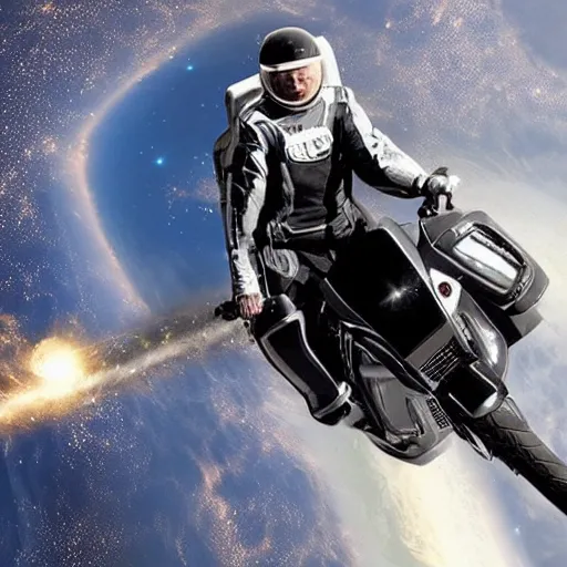 elon musk riding motorcycle in space, hd photo | Stable Diffusion