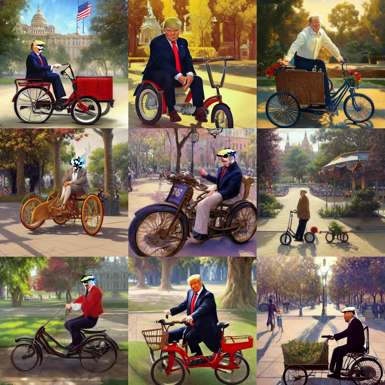 chicken with a pompadour riding a tricycle | Stable Diffusion | OpenArt