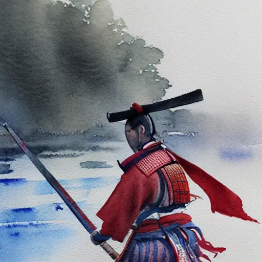 detailed watercolor painting of samurai marching down | Stable ...