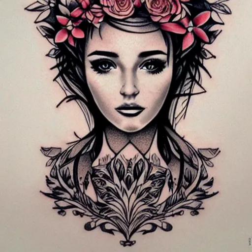 Girl Face Tattoo Flash