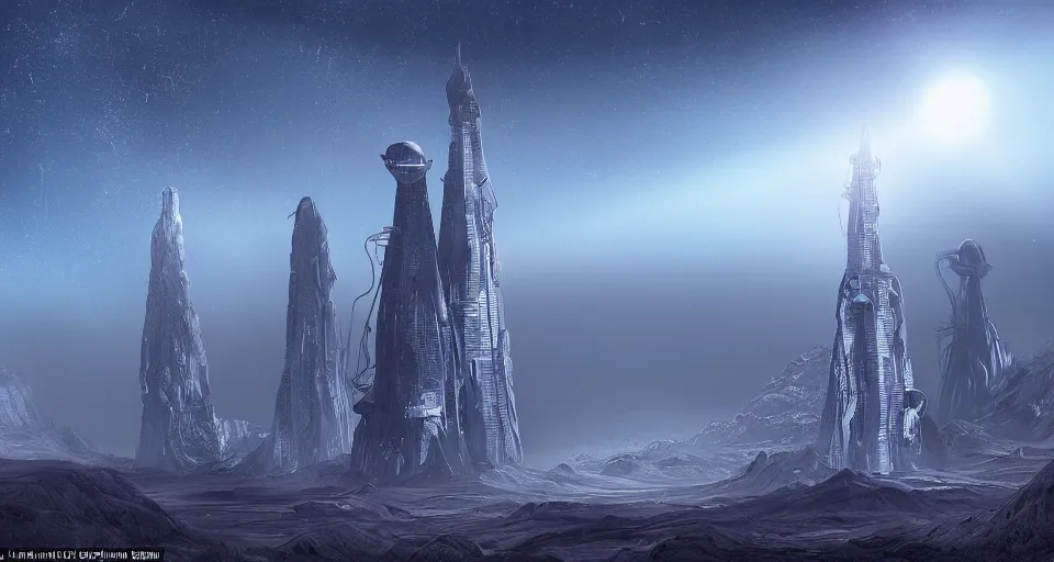 an immense alien industrial spire stretches thousands | Stable ...