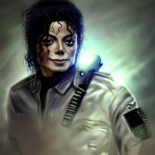 Michael Jackson as a cyborg soldier, running near the | Stable ...