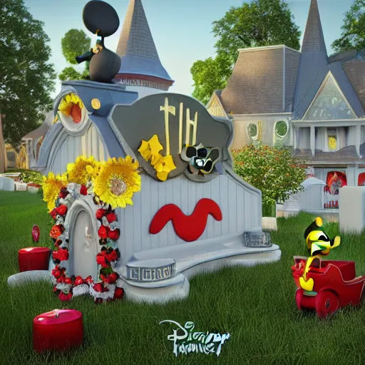 disney - themed - funeral - home, mickey - mouse - | Stable Diffusion