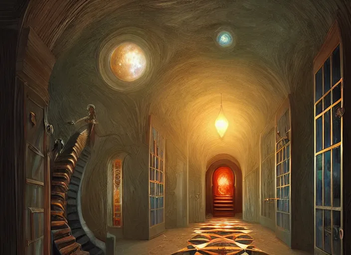 a hallway where the doors are gateways to dreams, | Stable Diffusion