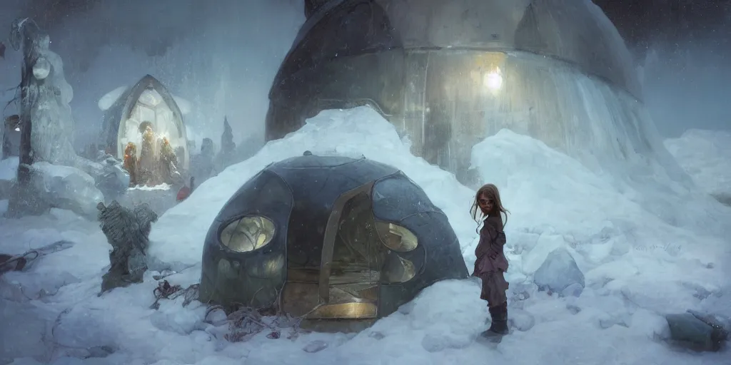 young girl back to us in front of an igloo in the | Stable Diffusion | OpenArt