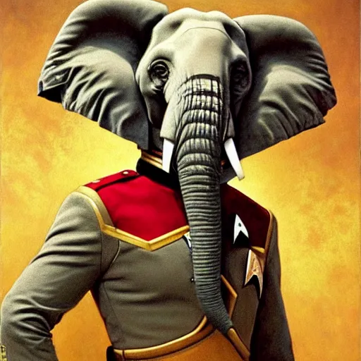 a portrait of an elephant in a starfleet uniform star | Stable ...
