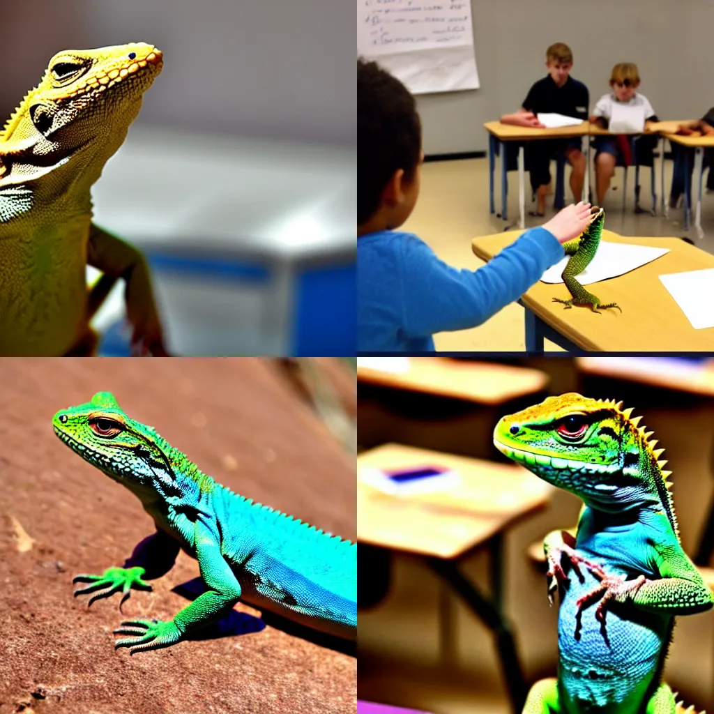 a photo of a cute lizard teaching a class | Stable Diffusion