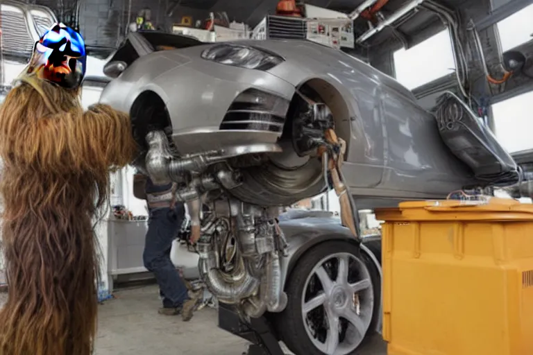 Chewbacca mechanic shop installing turbo | Stable Diffusion | OpenArt