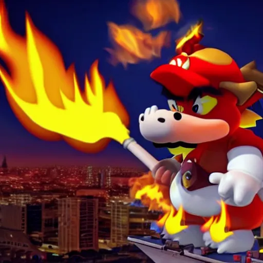 bowser spitting flames in the style of rj palmer | Stable Diffusion | OpenArt