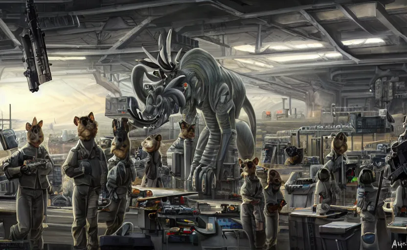 epic scenic shot, highly detailed weapons laboratory, | Stable ...